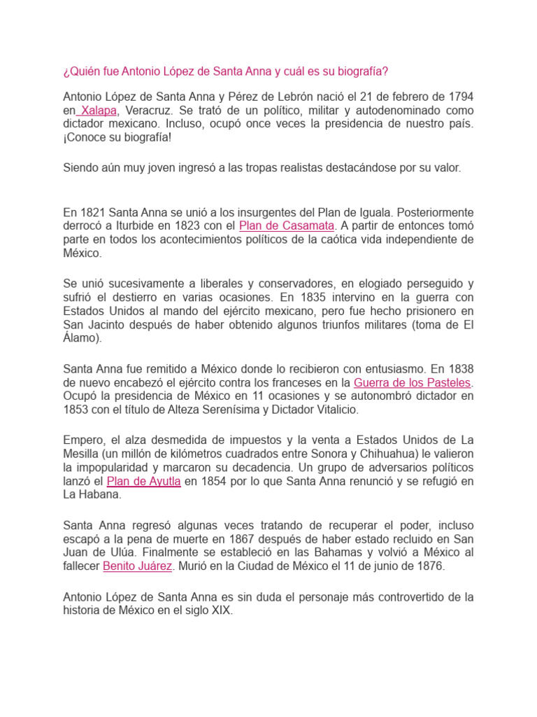 Biografía de Antonio López de Santa Anna | PDF | México