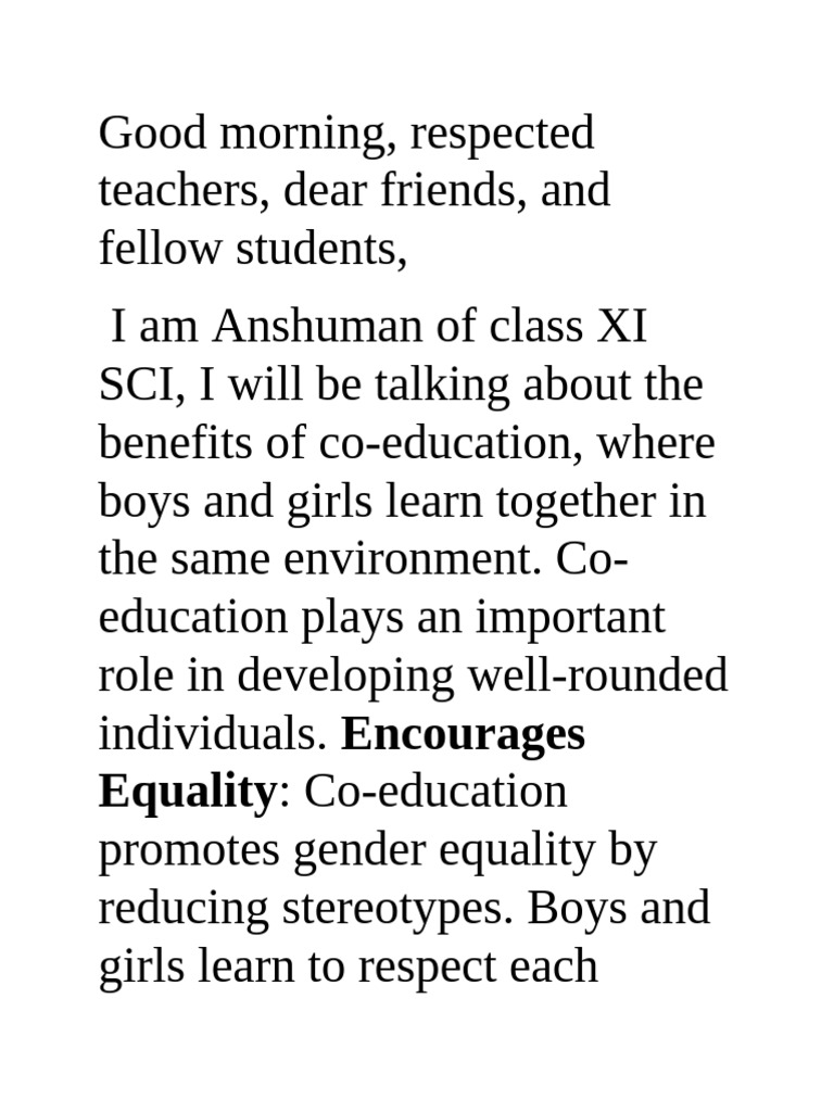 Benefits of Co-Education Explained | PDF