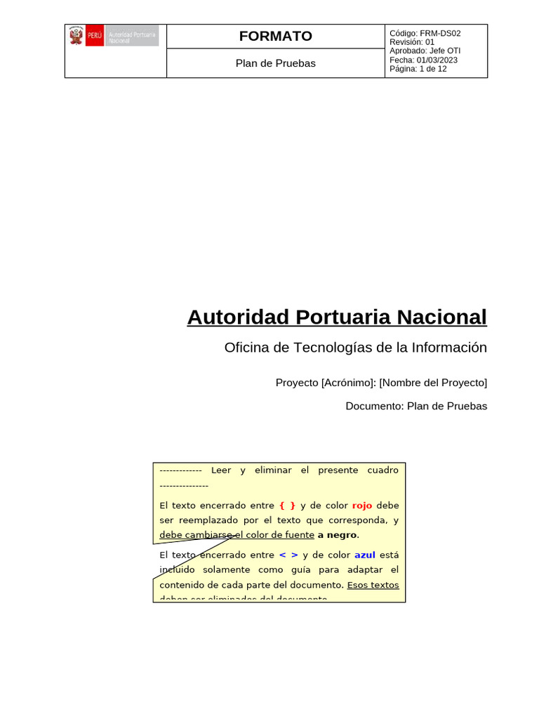 FRM-DS02-Plan-Pruebas-AcronimoProyecto-V1.0 Avance | PDF | Dirección IP | Servidor (Computación)