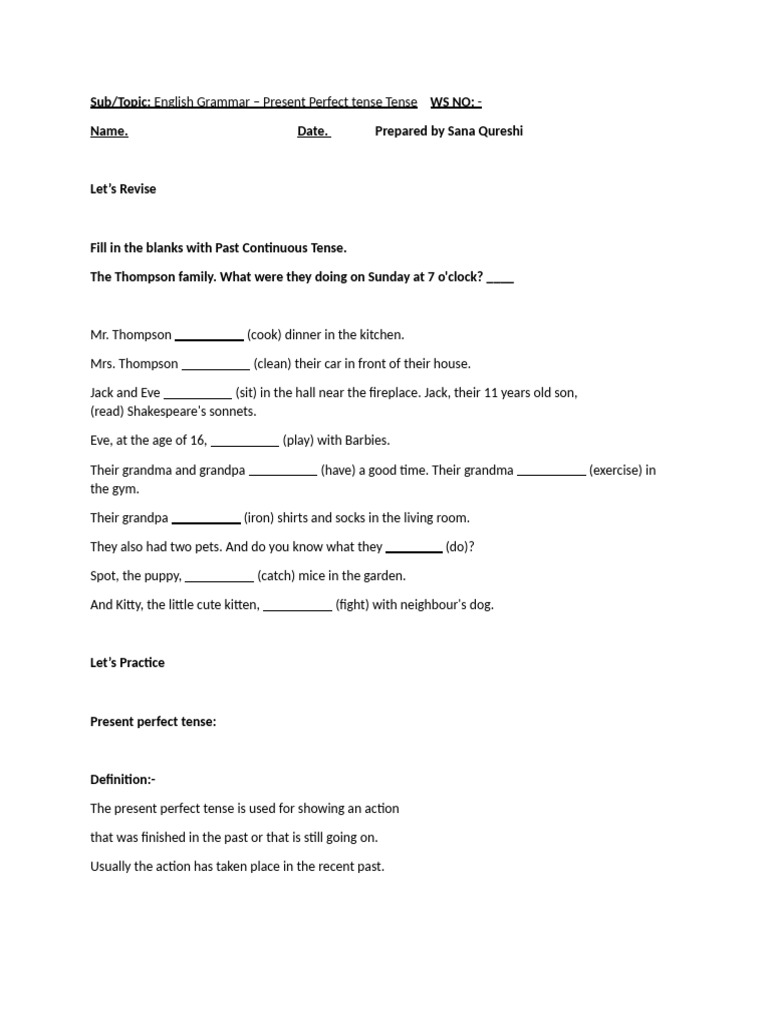 Present Perfect Tense Worksheet | PDF | Linguistics | Grammar