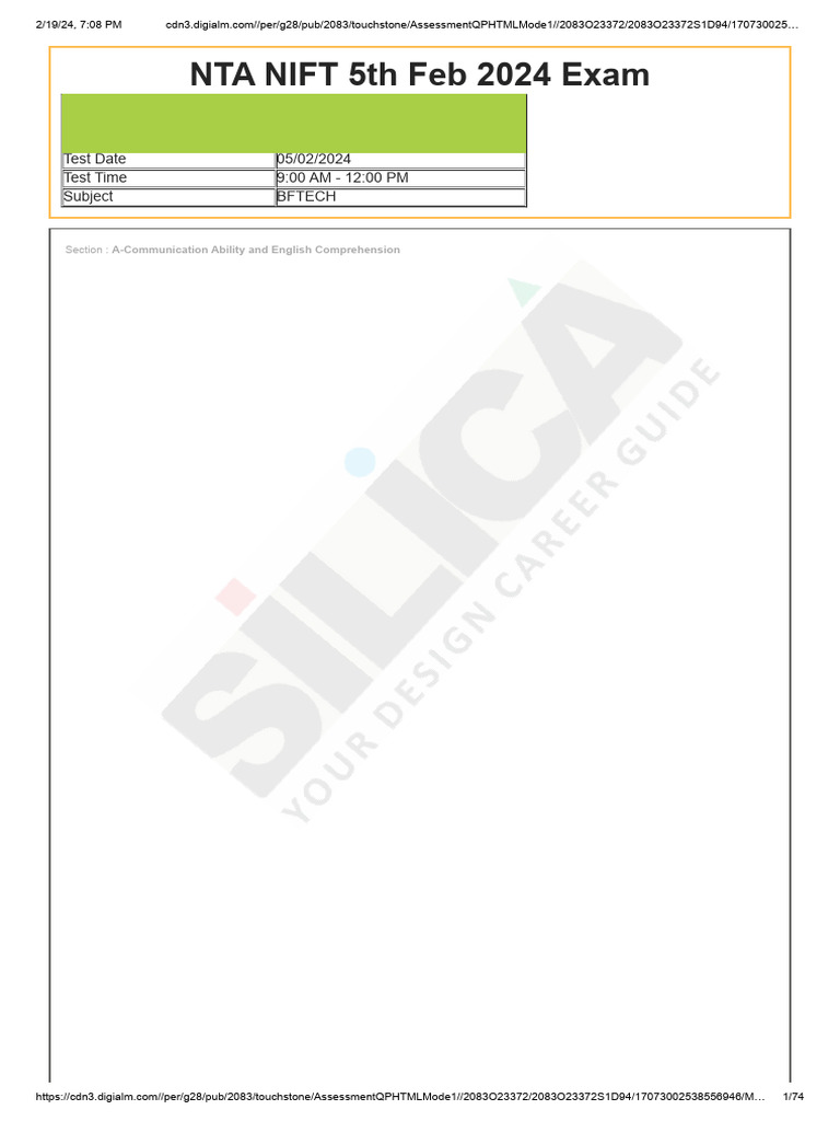 NIFT 2024 Question Paper & Answers | PDF | Multiple Choice | Tests