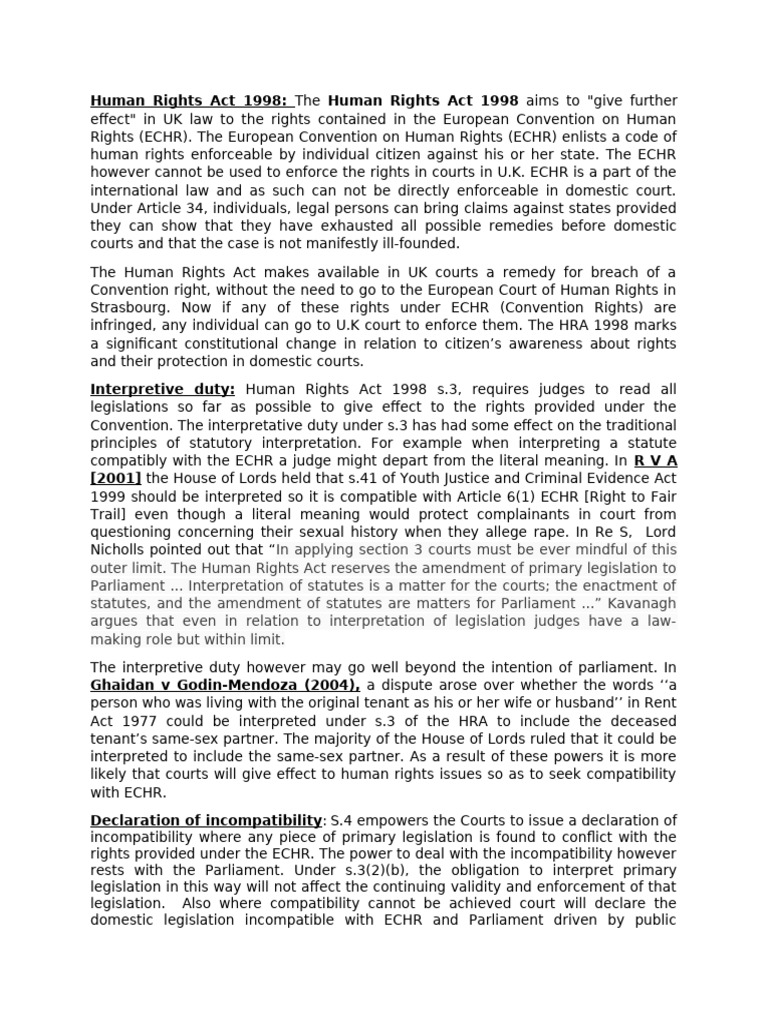Human Rights Act 1998 | PDF | Legal Documents | Governance
