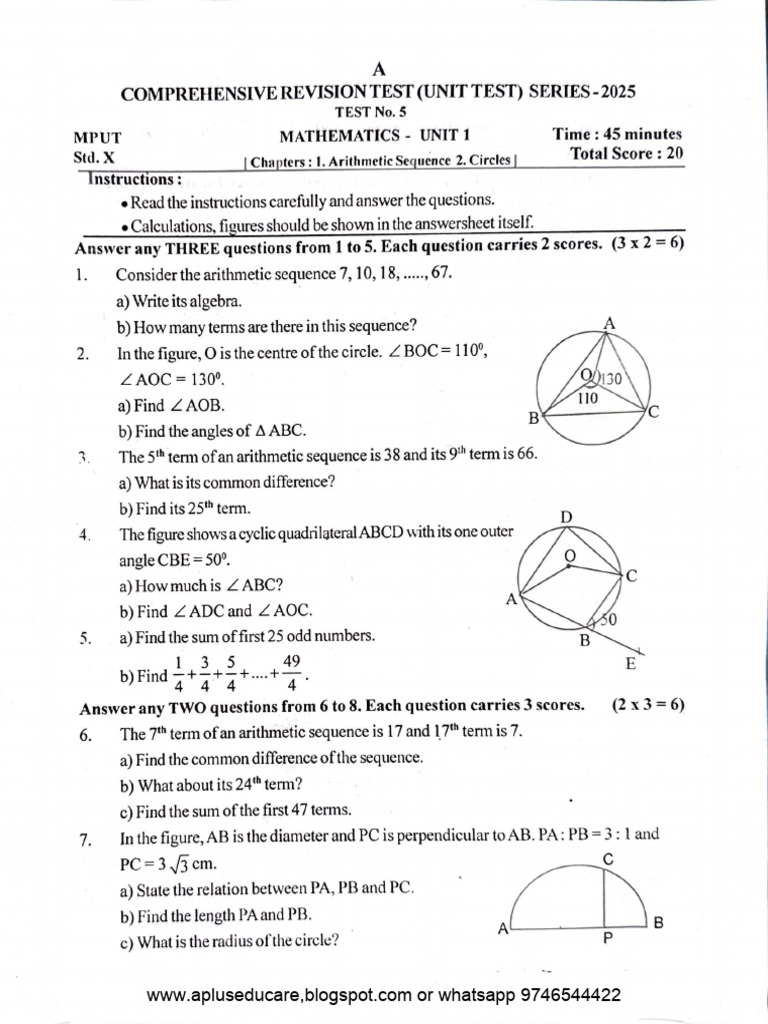Class 8 Maths Revision Test 2025 | PDF | Elementary Mathematics ...