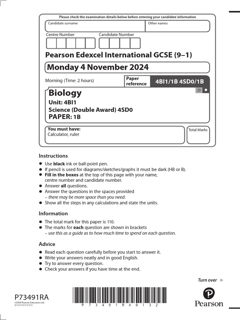 Edexcel IGCSE Biology Exam Paper 2024 | PDF | Eye | Flowers