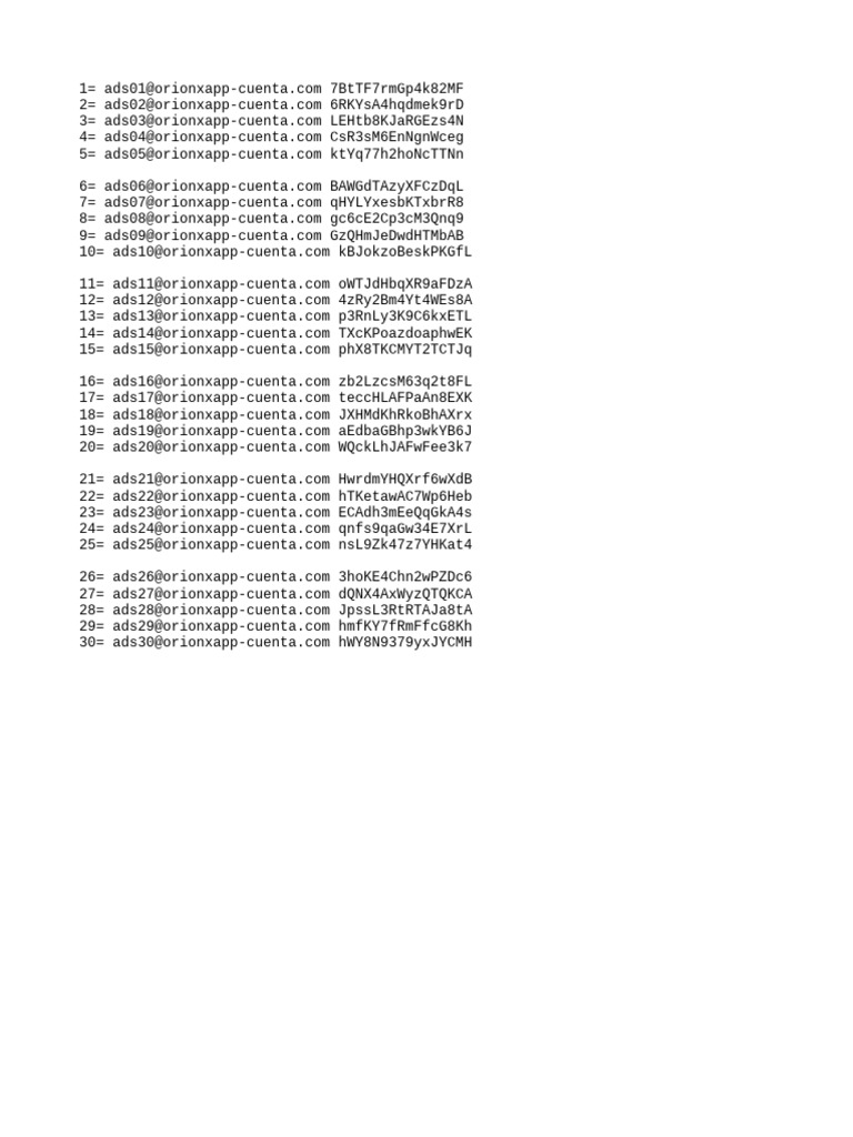 Listado de Cuentas de OrionX | PDF