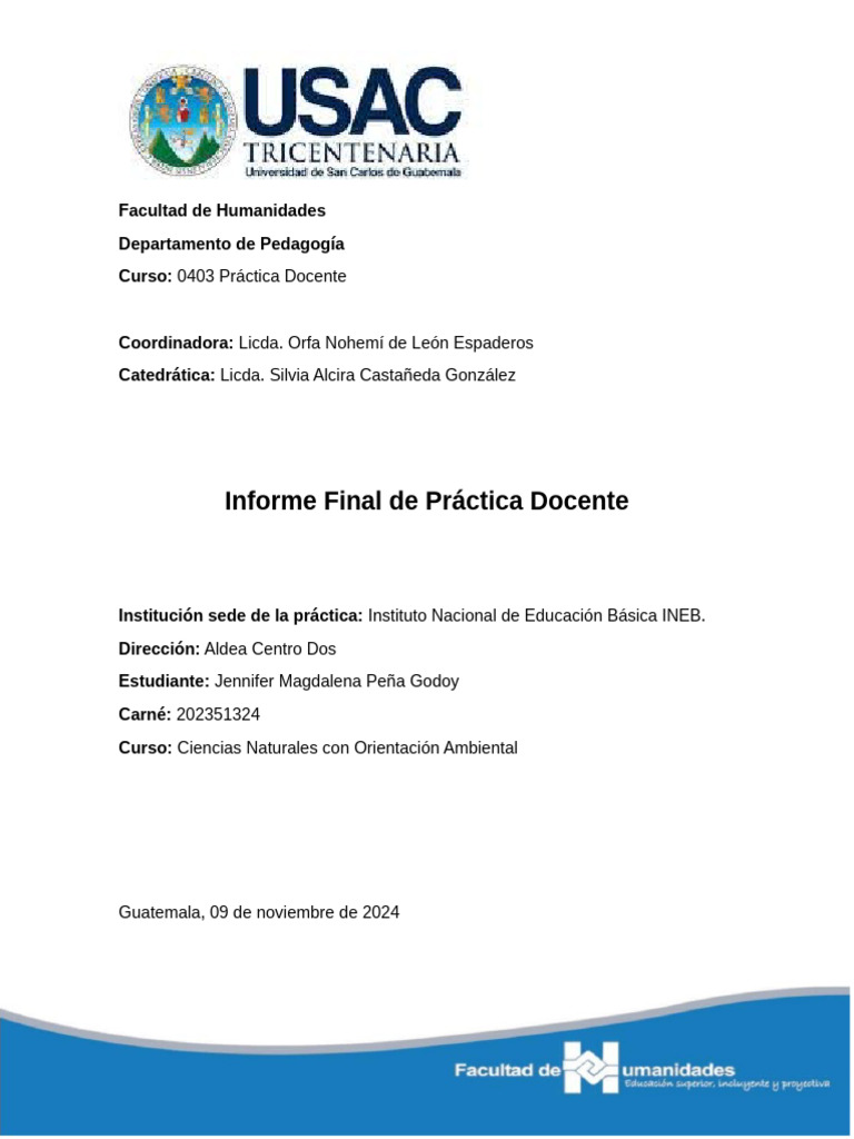 Informe Final Practica Docente | PDF | Maestros | Salón de clases