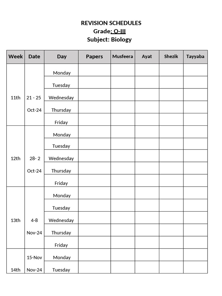 Revison Schedule | PDF