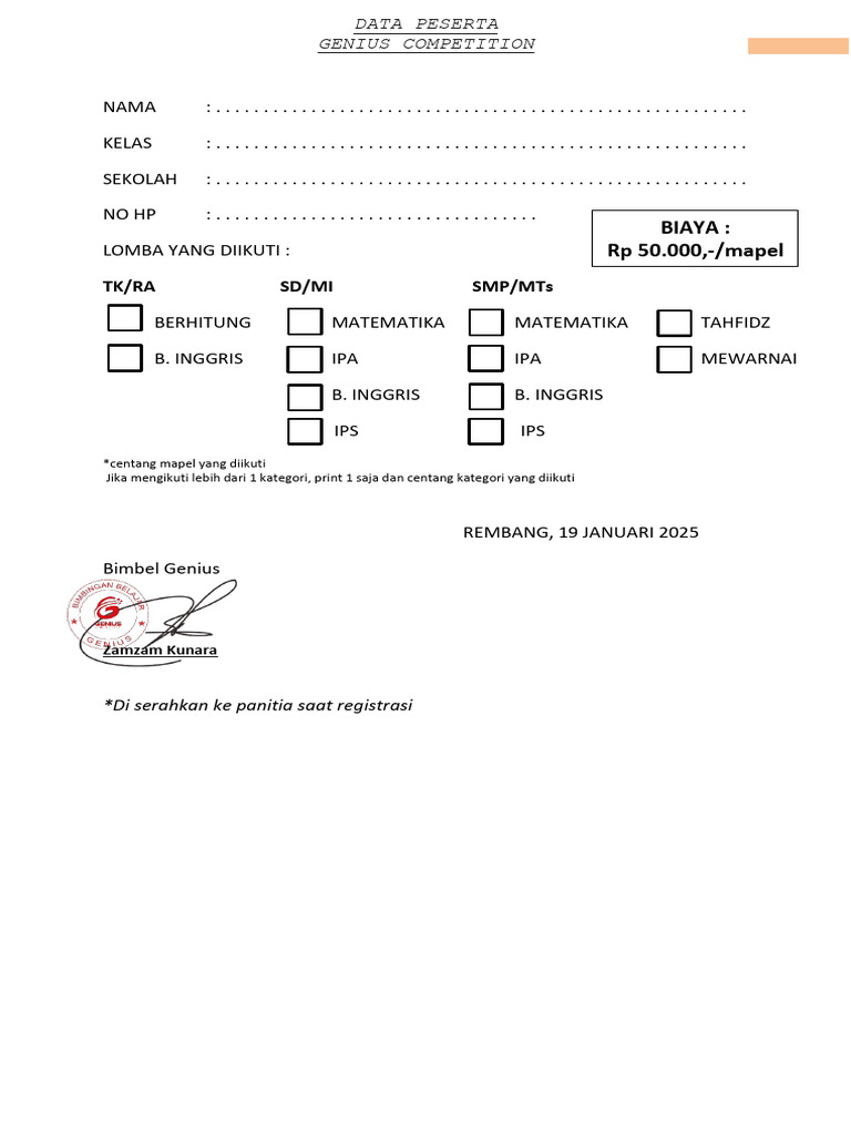 Form Data Peserta | PDF