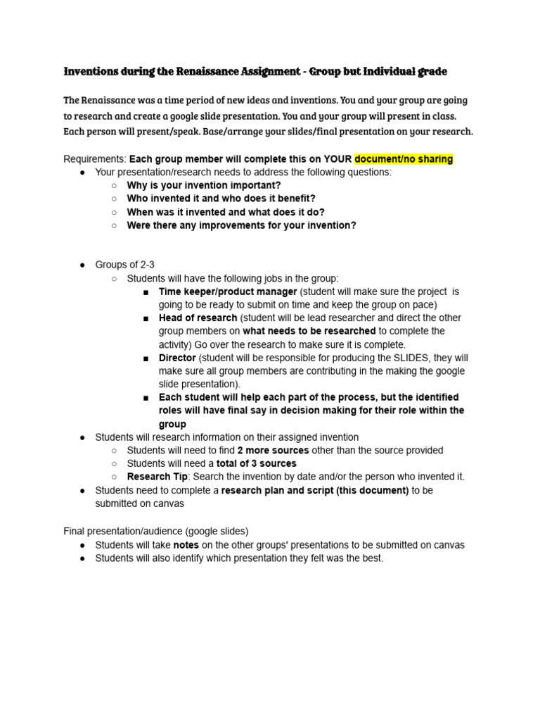 2024 Version - Inventions During The Renaissance Assignment 3 | PDF