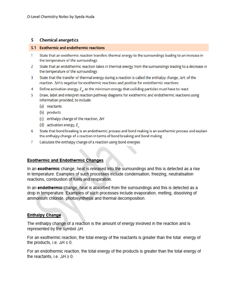 Chemical Energetics Notes | PDF | Chemical Reactions | Enthalpy
