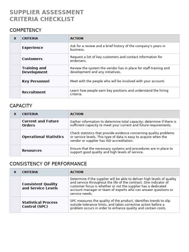 SUPPLIER ASSESSMENT Checklist | PDF | Procurement | Regulatory Compliance