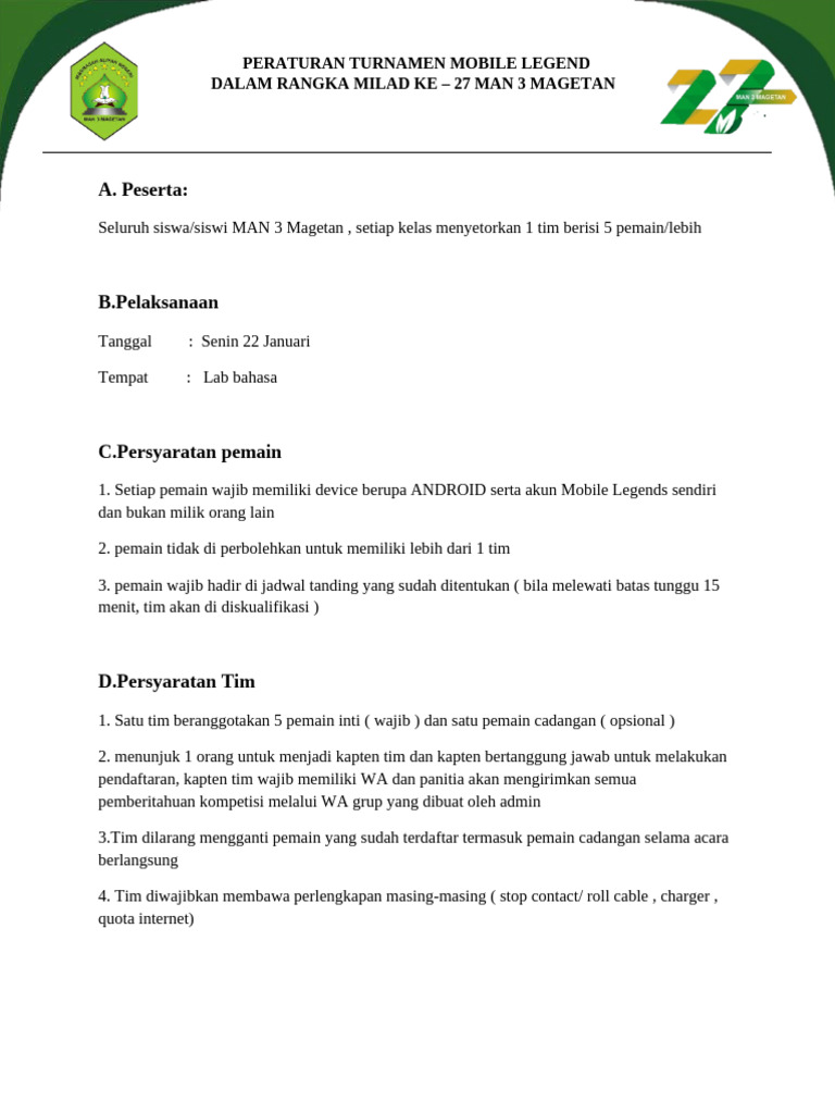 Peraturan Pertandingan Lomba Mobile Legend-1 | PDF