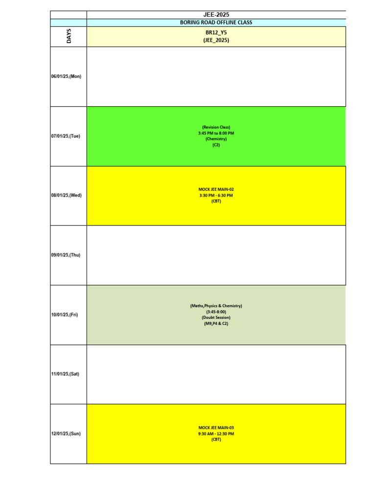 Boring Road Offline Class BR12 - Y5 (JEE - 2025) : (Revision Class) 3: ...