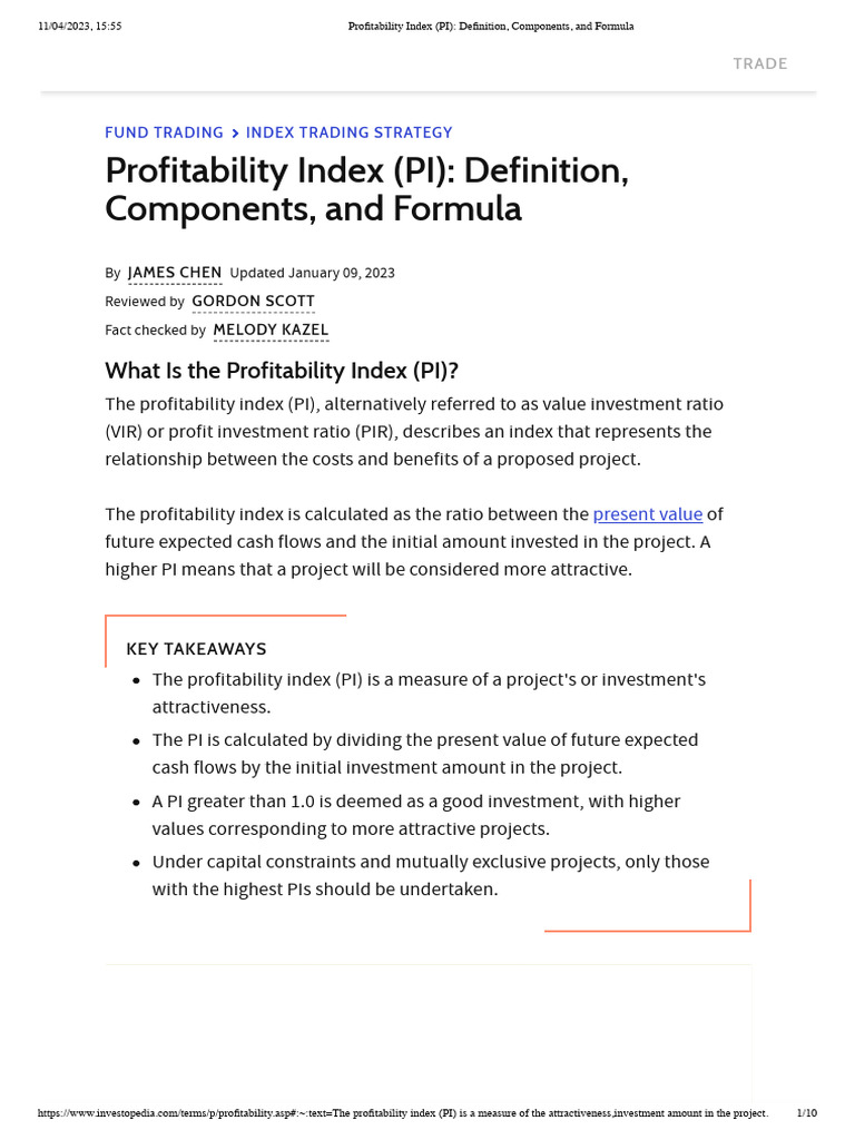 Profitability Index (PI) - Definition, Components, and Formula | PDF | Capital Budgeting | Net ...