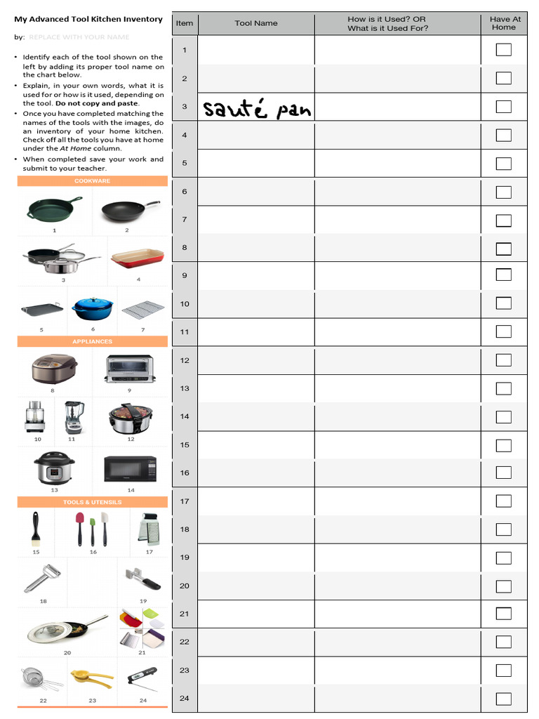 Kitchen Tool Inventory Guide | PDF | Cookware And Bakeware | Oven