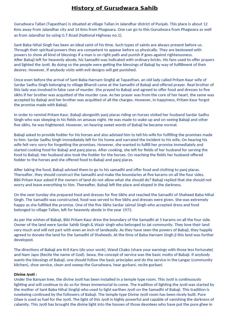 History of Gurudwara Sahib Tallan | PDF | Punjab | Indian Religions