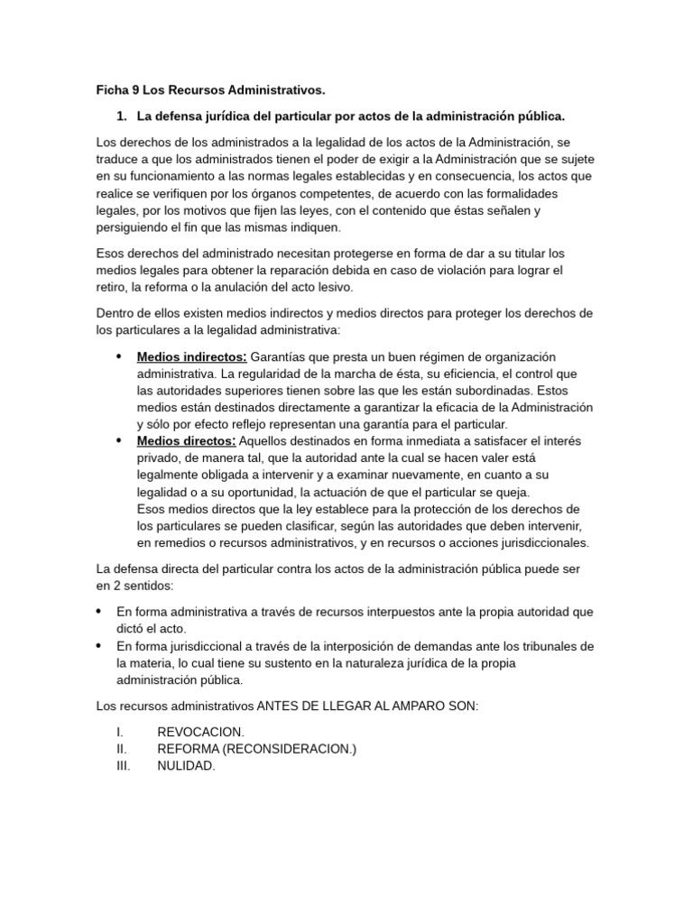 Ficha 9 Los Recursos Administrativos | PDF | Gobierno | Justicia