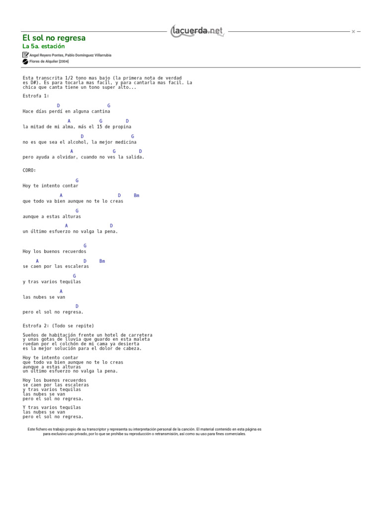 EL SOL NO REGRESA, La 5a. Estación - Acordes | PDF
