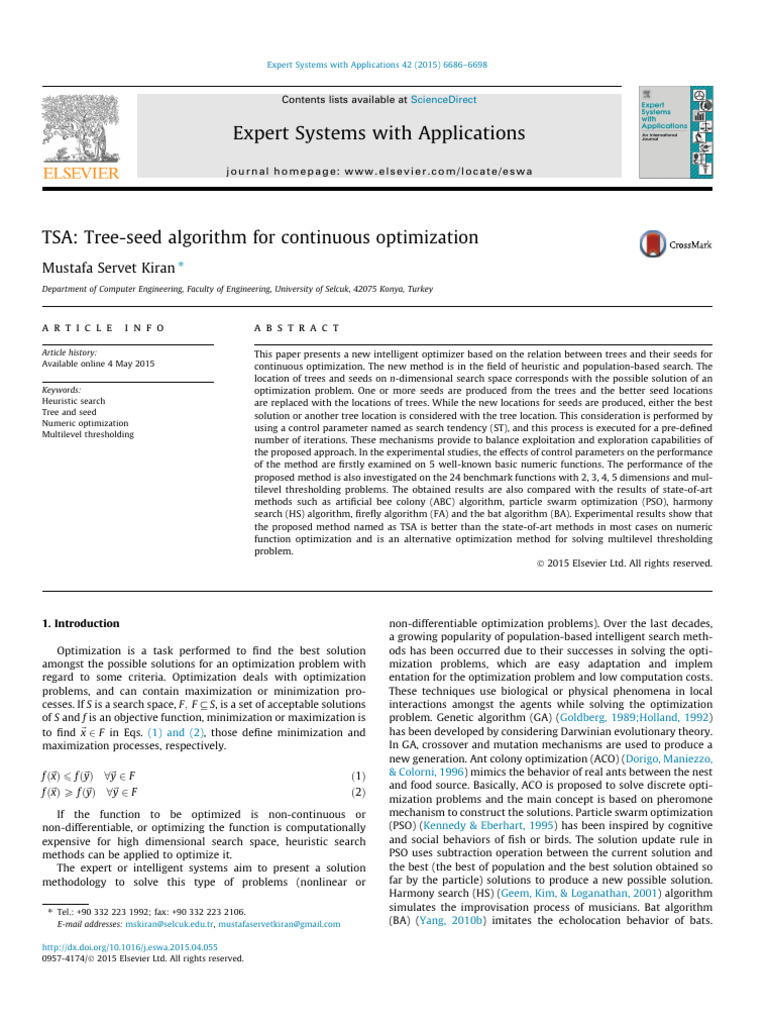 2015-Elsevier-TSA-Tree-seed-algorithm-for-continuous-optimization | PDF | Mathematical ...