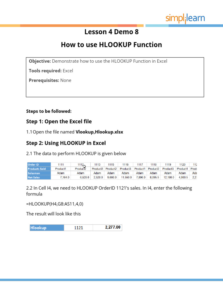 Excel HLOOKUP Function Guide | PDF