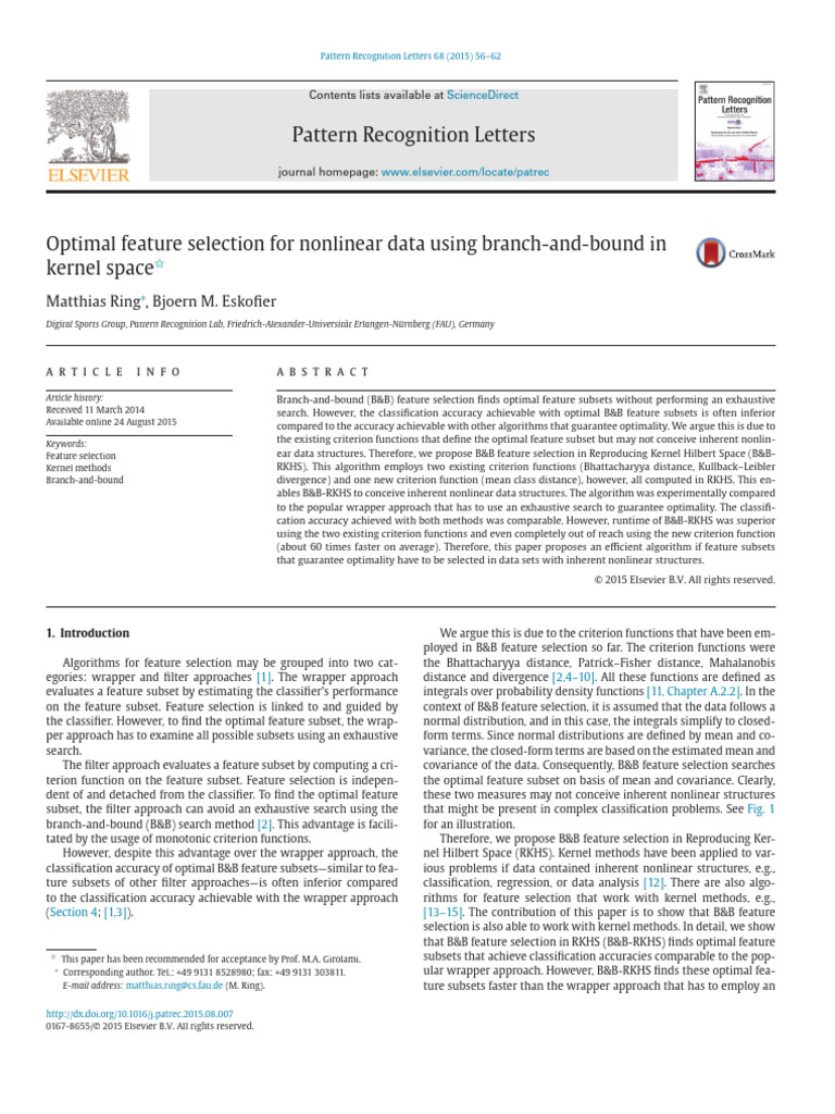2015 Elsevier Optimal Feature Selection For Nonlinear Data Using Branch