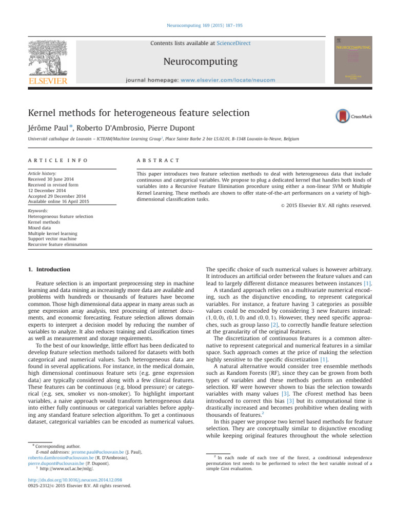 2015 Elsevier Kernel Methods For Heterogeneous Feature Selection | PDF | Support Vector Machine ...