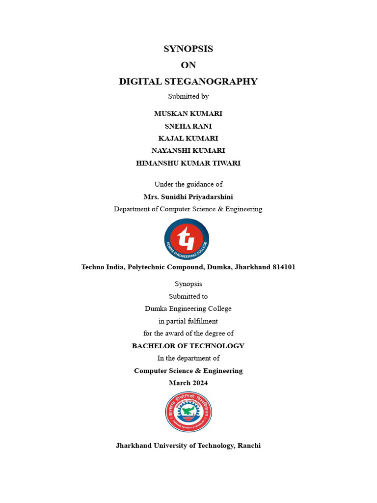 Steganography Synopsis Final | PDF | World Wide Web | Internet & Web