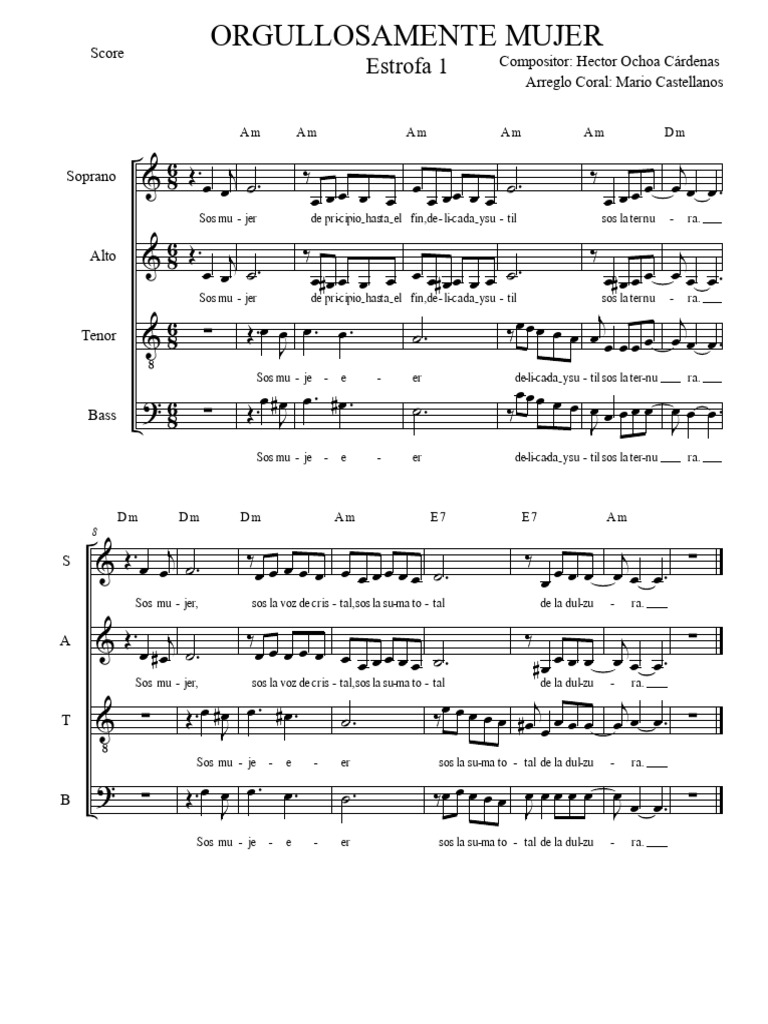 Orgullosamente Mujer - Estrofa 1 SCORE | PDF