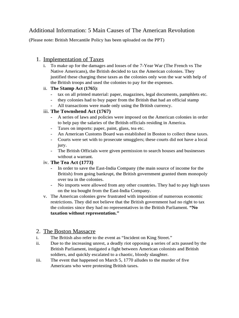 Causes of the American Revolution | PDF | English Colonization Of The ...