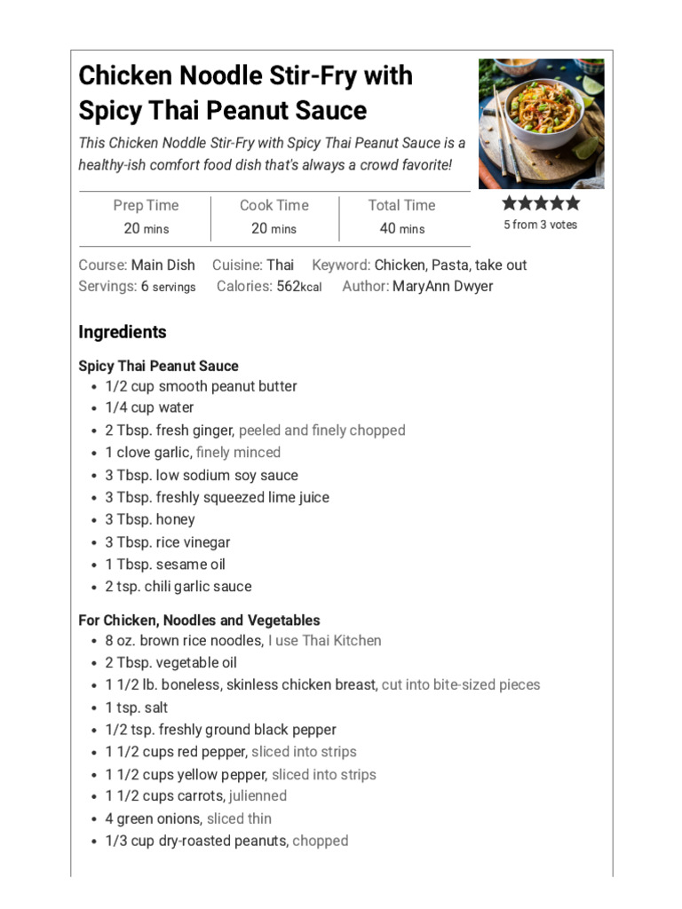 Chicken Noodle Stir-Fry With Spicy Thai Peanut Sauce - The Beach House ...