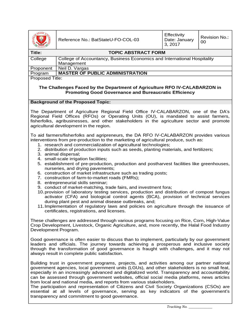 The Challenges Faced by The Department of Agriculture RFO IV-CALABARZON ...