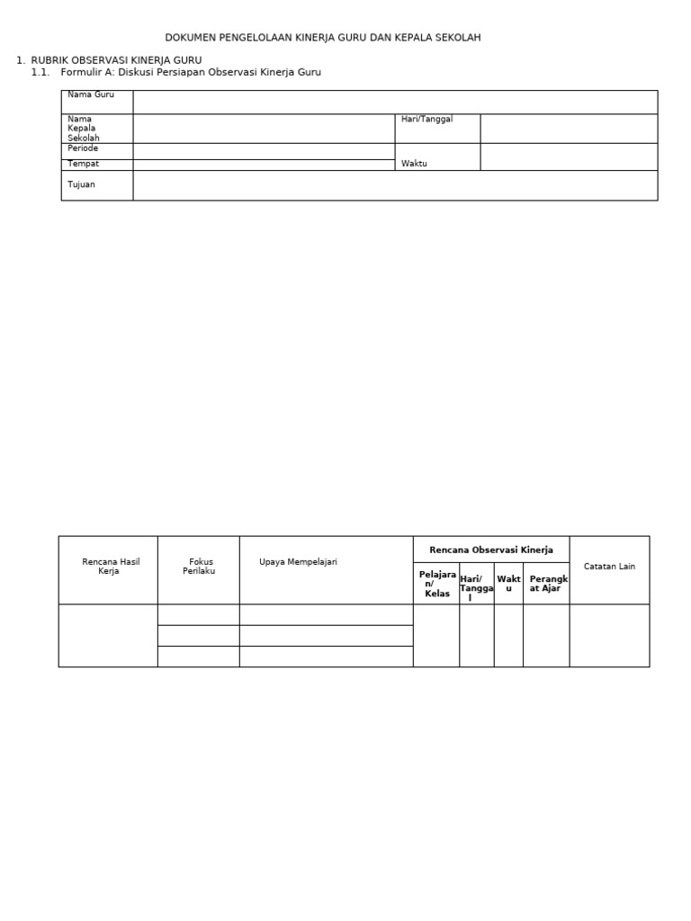 ISIAN OBSERVASI GURU DAN KEPALA SEKOLAH FORMAT A-D FORMAT WULAN | PDF