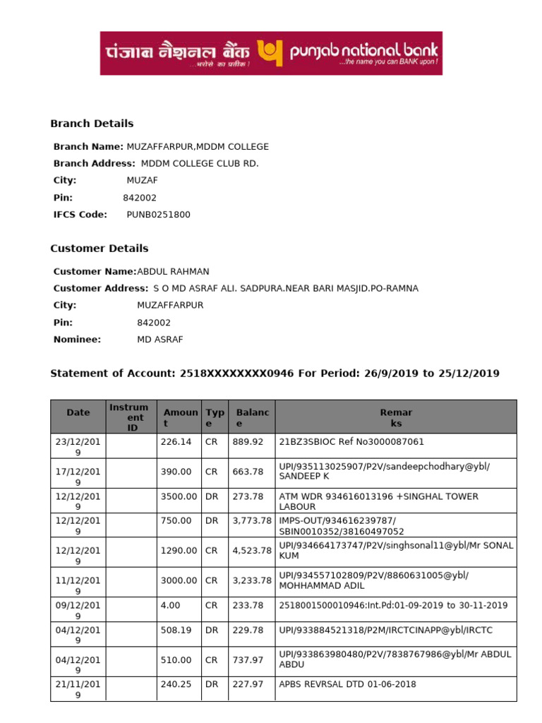 MUZAFFARPUR MDDM College Account Statement | PDF | Banks | Service ...
