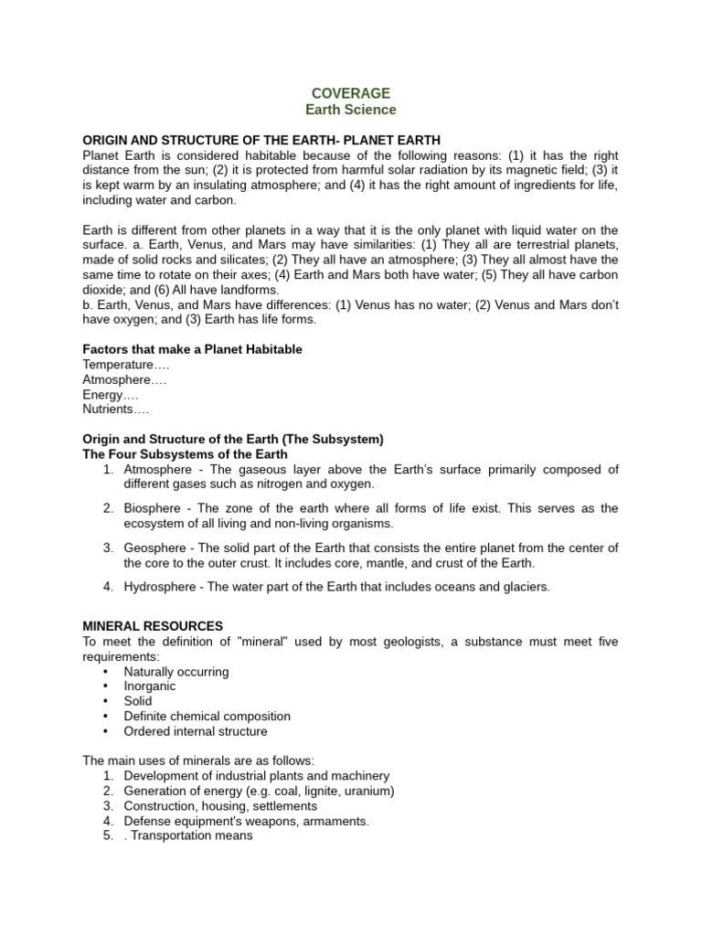 Earth Structure and Habitability Factors | PDF | Magma | Earth