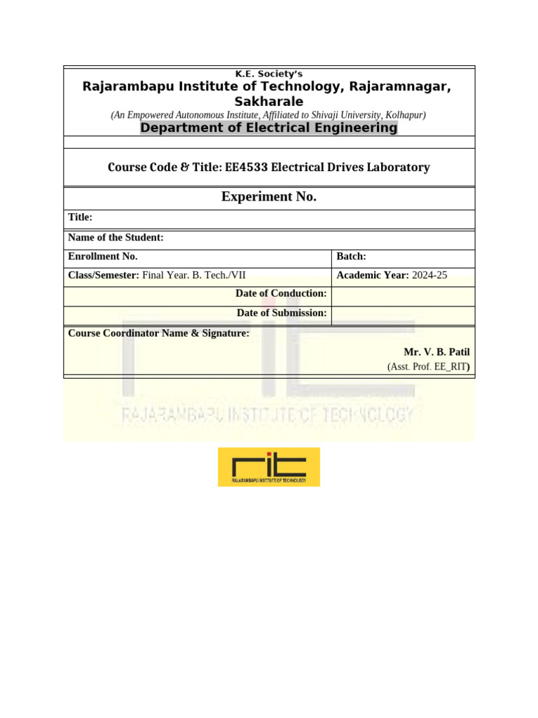EE4533 Electrical Drives Lab Details | PDF