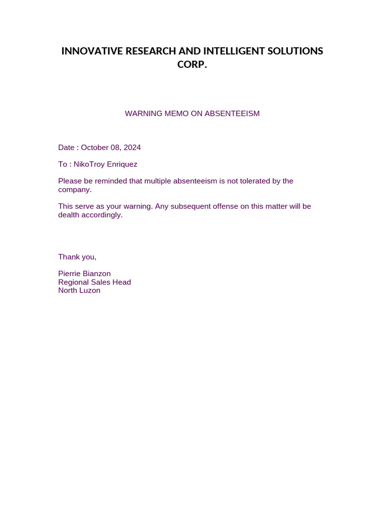 Memo - Niko Troy Enriquez | PDF