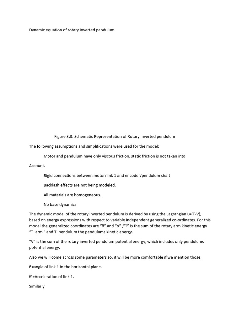 Dynamic Equation of Rotary Inverted Pendulum | PDF | Mechanics | Physics