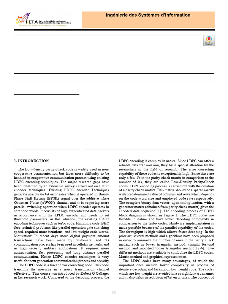 LDPC Encoder Techniques Review | PDF | Low Density Parity Check Code ...