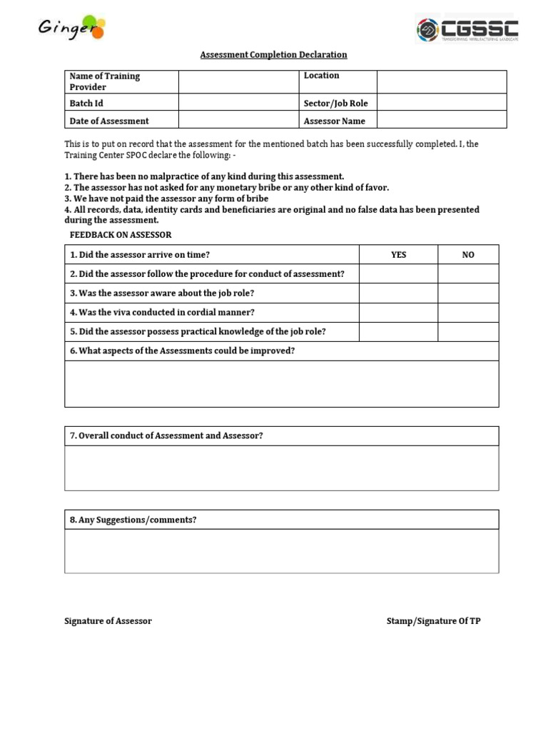 Assessment Completion Declaration | PDF