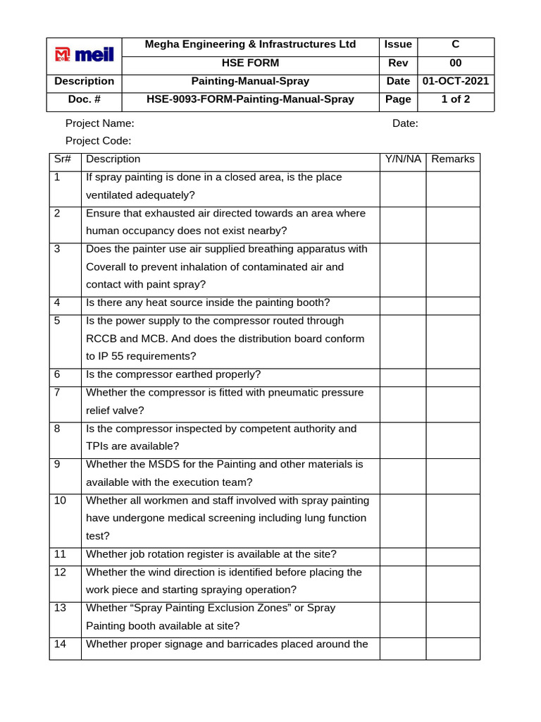 HSE-9093-FORM-Painting-Manual-Spray-00 | PDF | Occupational Safety And ...