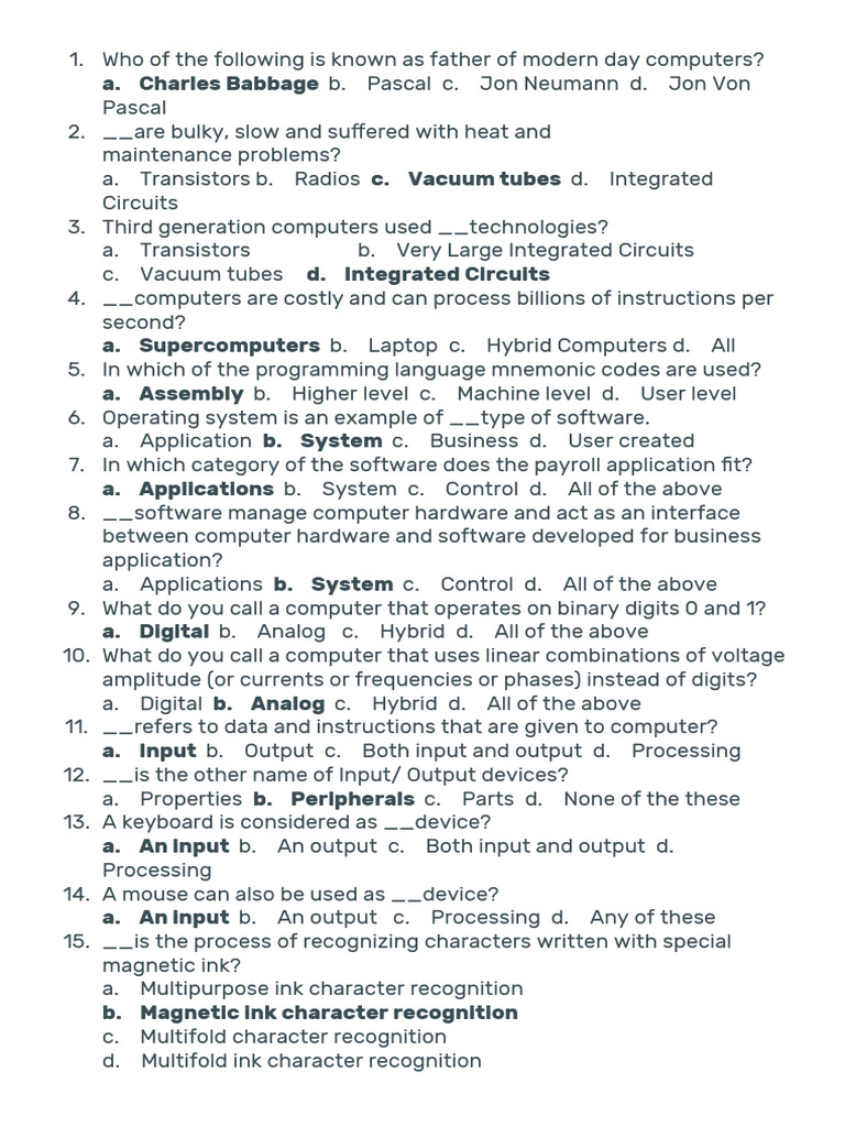 Computer Basics Quiz Questions | PDF | Unix | Computer Hardware