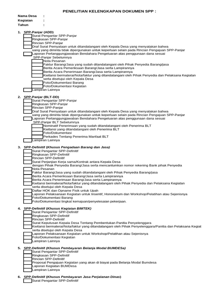 Kelengkapan Dokumen SPP Desa | PDF