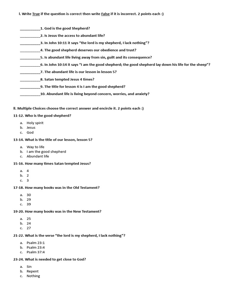 True/False and Multiple Choice Quiz | PDF