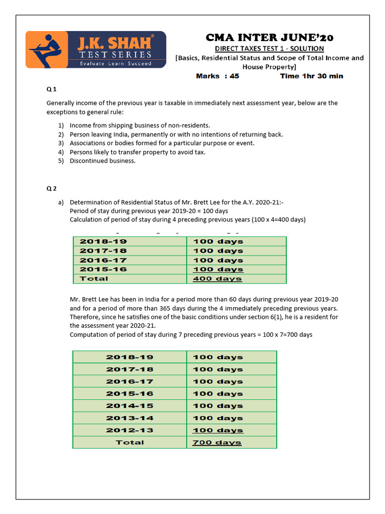 DIRECT TAXES SOLUTION T1 B+R+HP | PDF