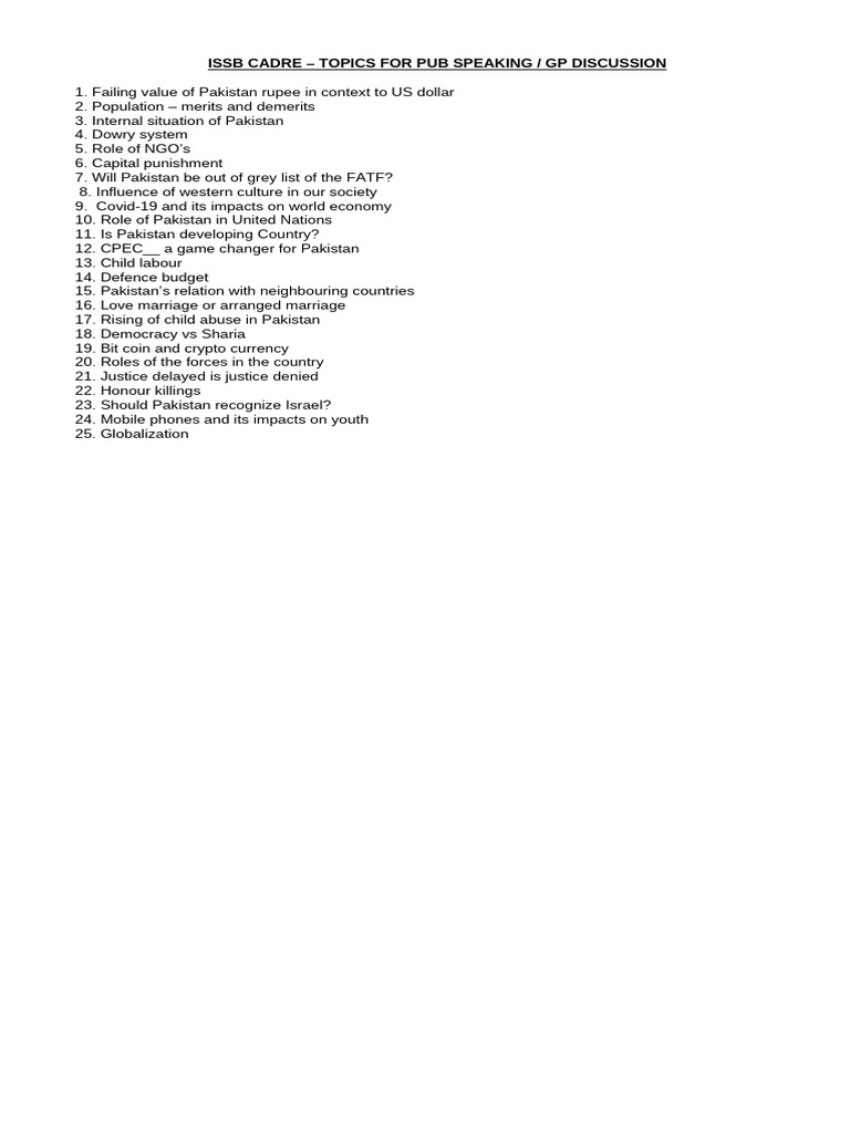 ISSB CADRE Eng GP Discussion Topics | PDF