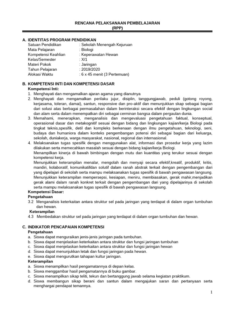 RPP Jaringan Tumbuhan Dan Hewan | PDF
