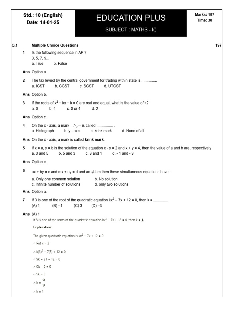 mcq answers | PDF | Mean | Algebra