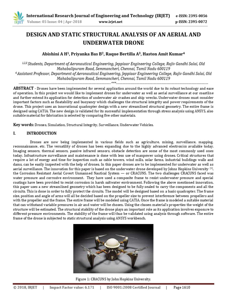Aerial and Underwater Drone Design Analysis | PDF | Unmanned Aerial ...