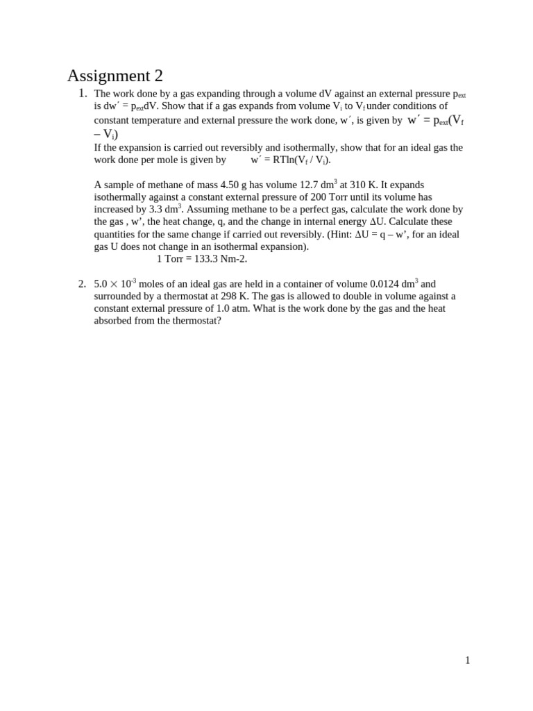 Isothermal Gas Expansion Work Calculation | PDF