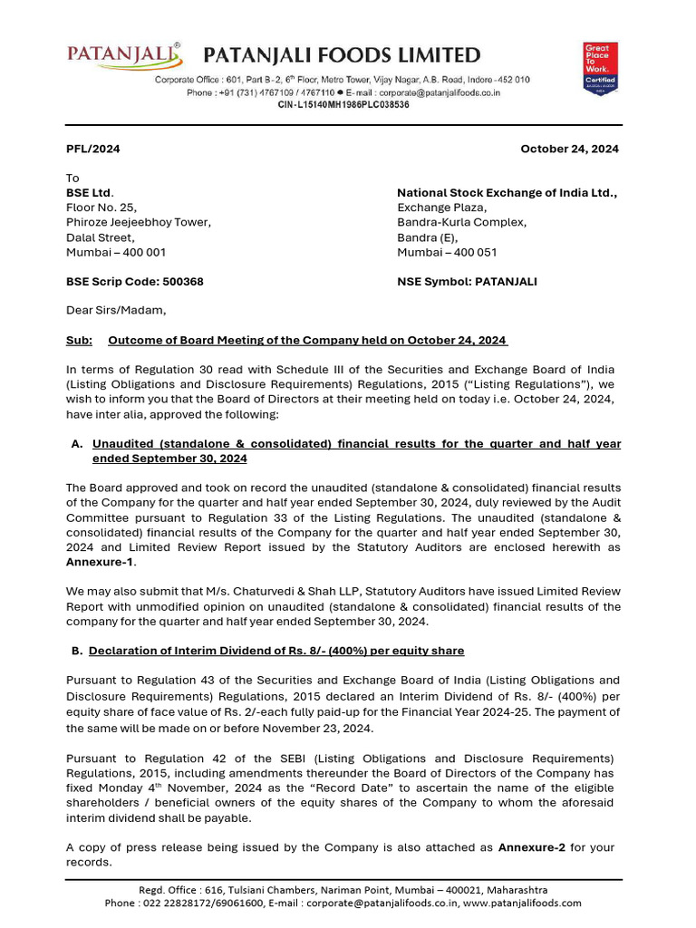 Regd. Office: 616, Tulsiani Chambers, Nariman Point, Mumbai 400021 ...